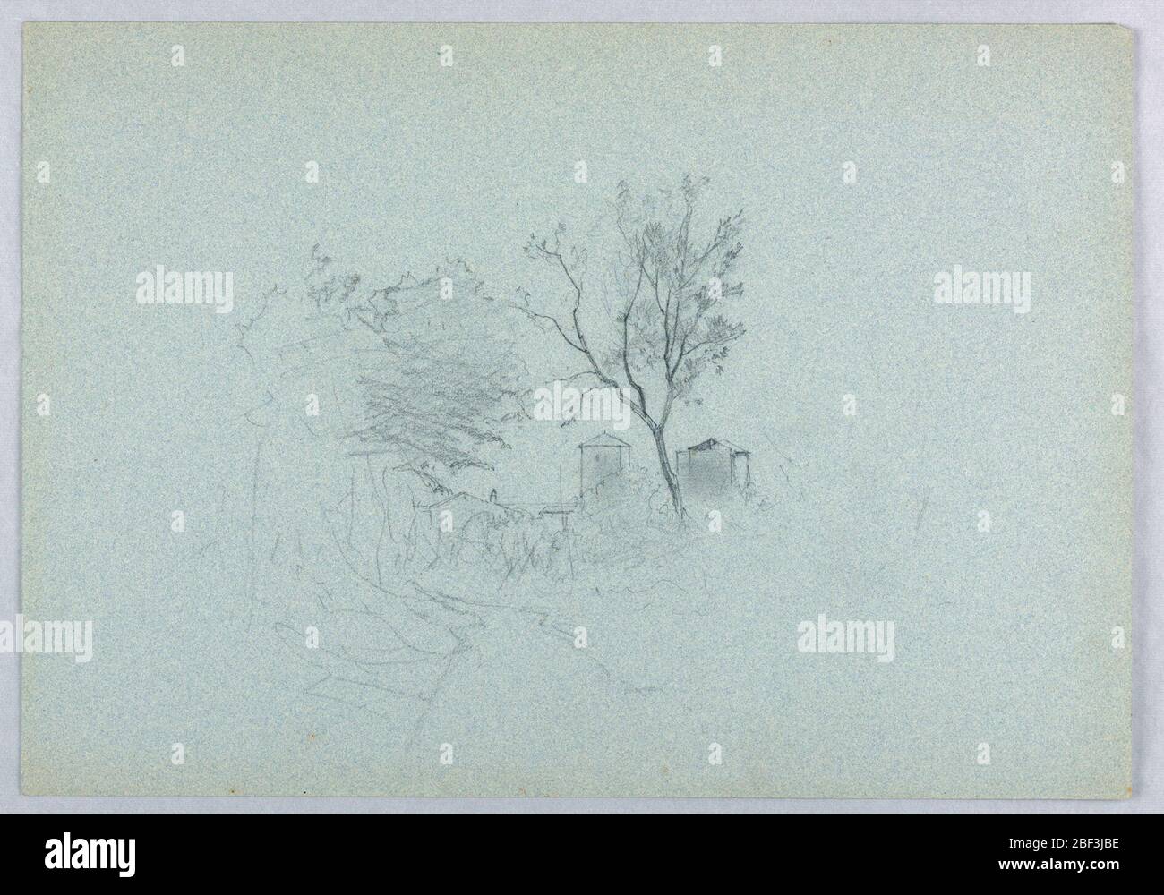 Study of landscape. Sketch of landscape with a building surrounded by ...