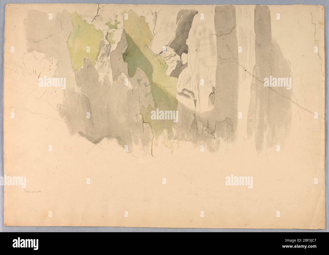 Study of landscape. Sketch of a natural arch with detail of rocks Stock ...