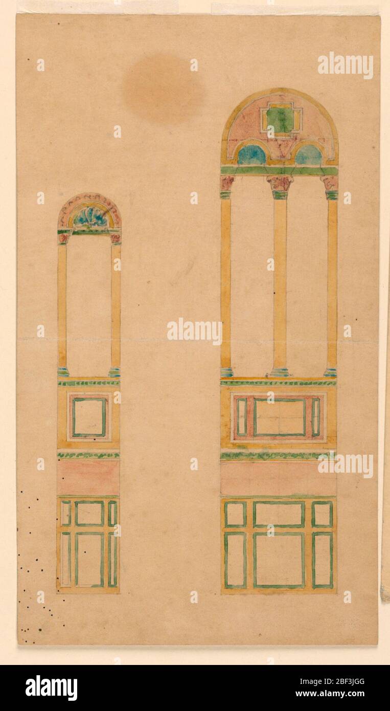 Two Schemes for Church Windows. Two round arched windows in the ...