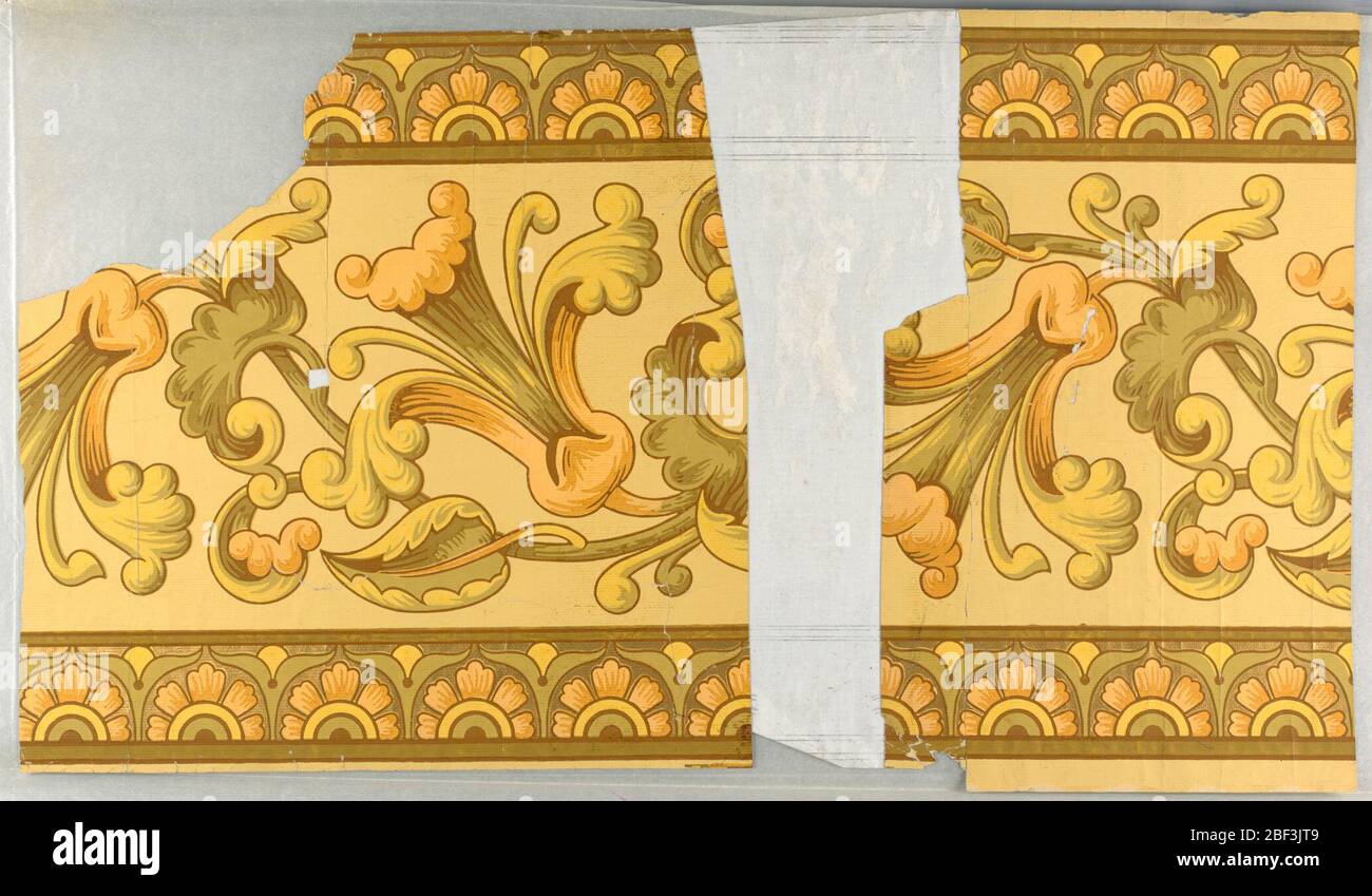 Frieze. Stylized peach, yellow and olive green flowers Stock Photo - Alamy