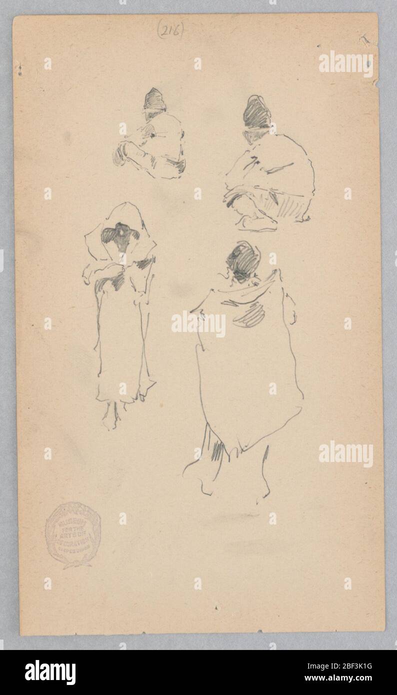 Figures. Center, Sketches of a female figure wearing a long robe and ...