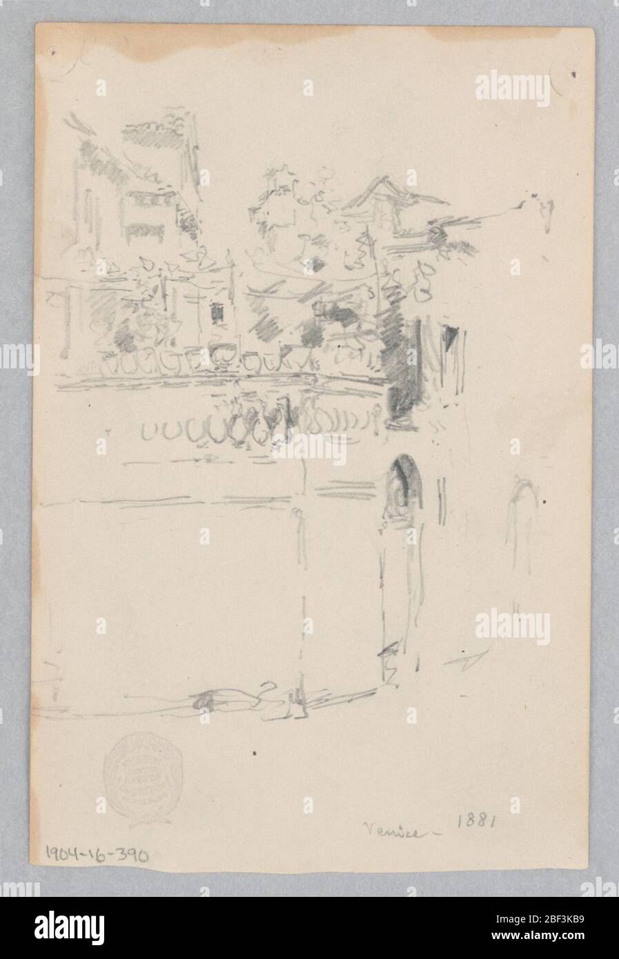 Wall. Recto: Sketch of a high exterior wall with garden terrace; Verso ...
