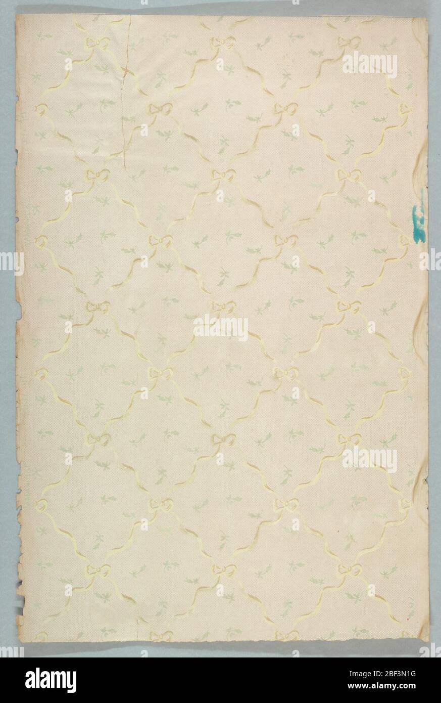Ceiling paper. Grid or trellis pattern formed by crossed ribbons with ...