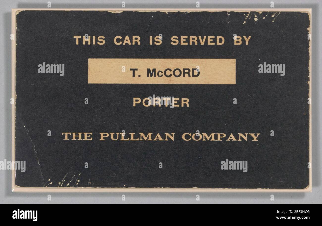 Train car sign from the Pullman Company used by Thomas McCord. A train ...