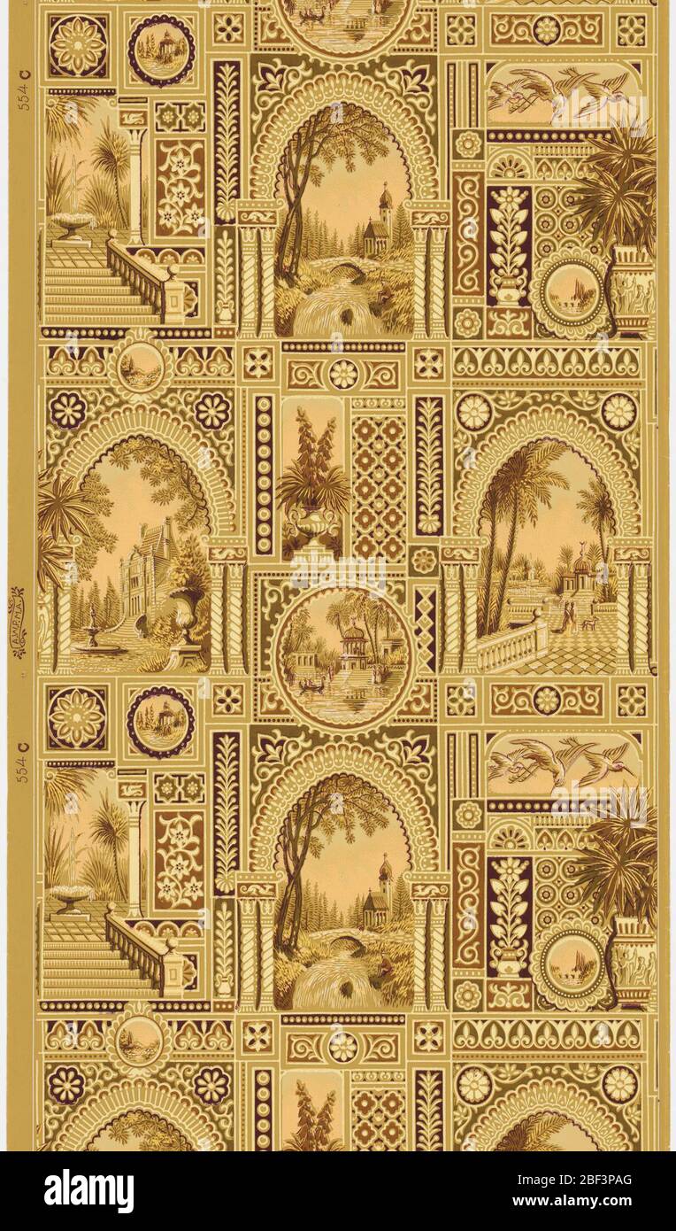 Sidewall. Anglo-Japanesque design composed of fountain, lake, pond, and ...