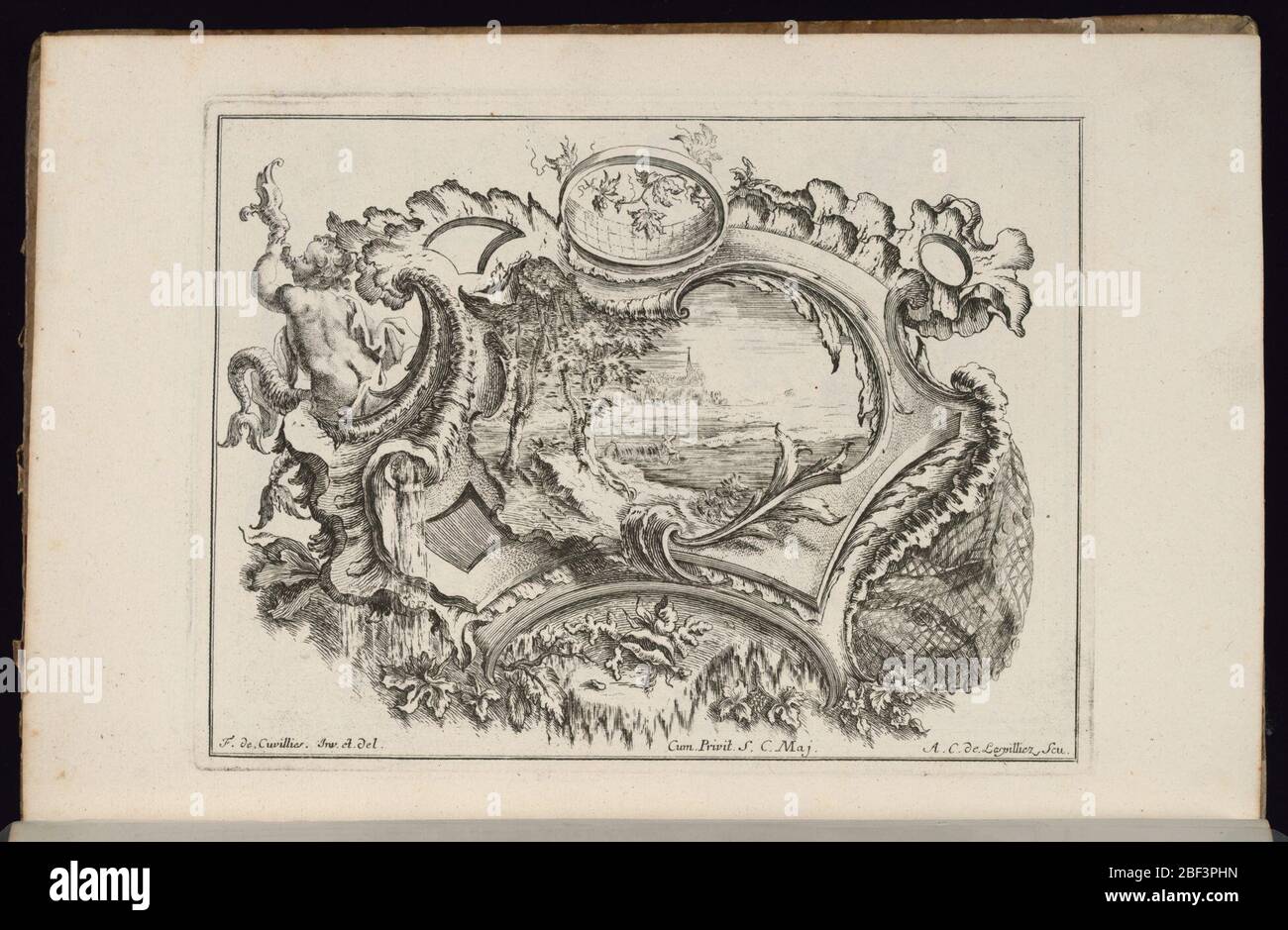 Cartouche with Putto Blowing Conch Livre de Cartouches Irrguliers Book ...