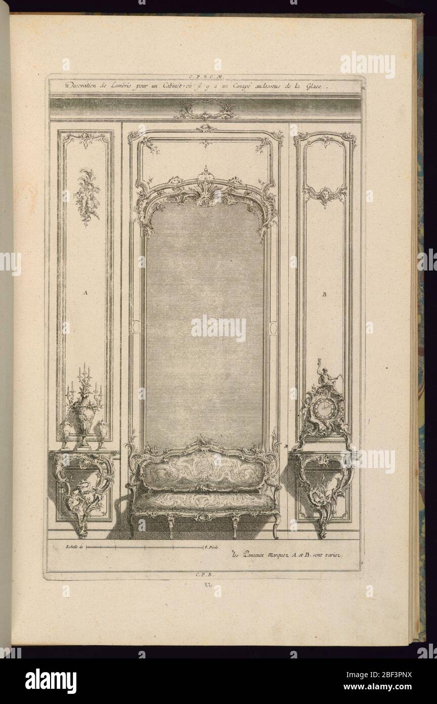 Design for Wainscoting with a Mirror a Canape and Two Console Tables ...