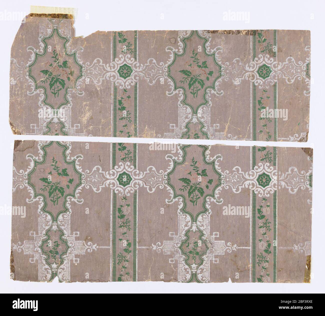 White scroll pattern forming cartouches framing green hi-res stock ...