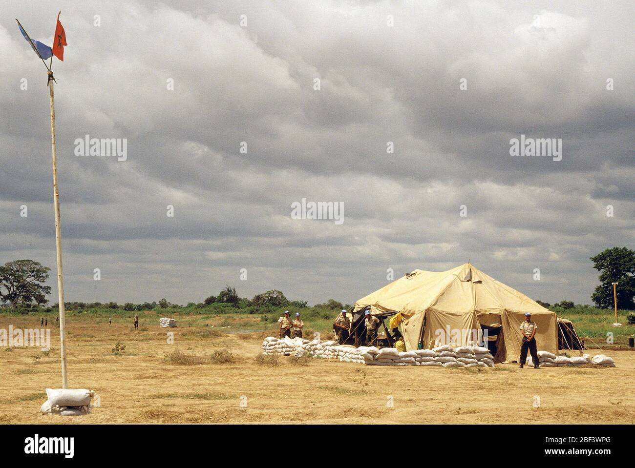 Flags fly at a Moroccan Army base camp. The Moroccans are deployed to ...