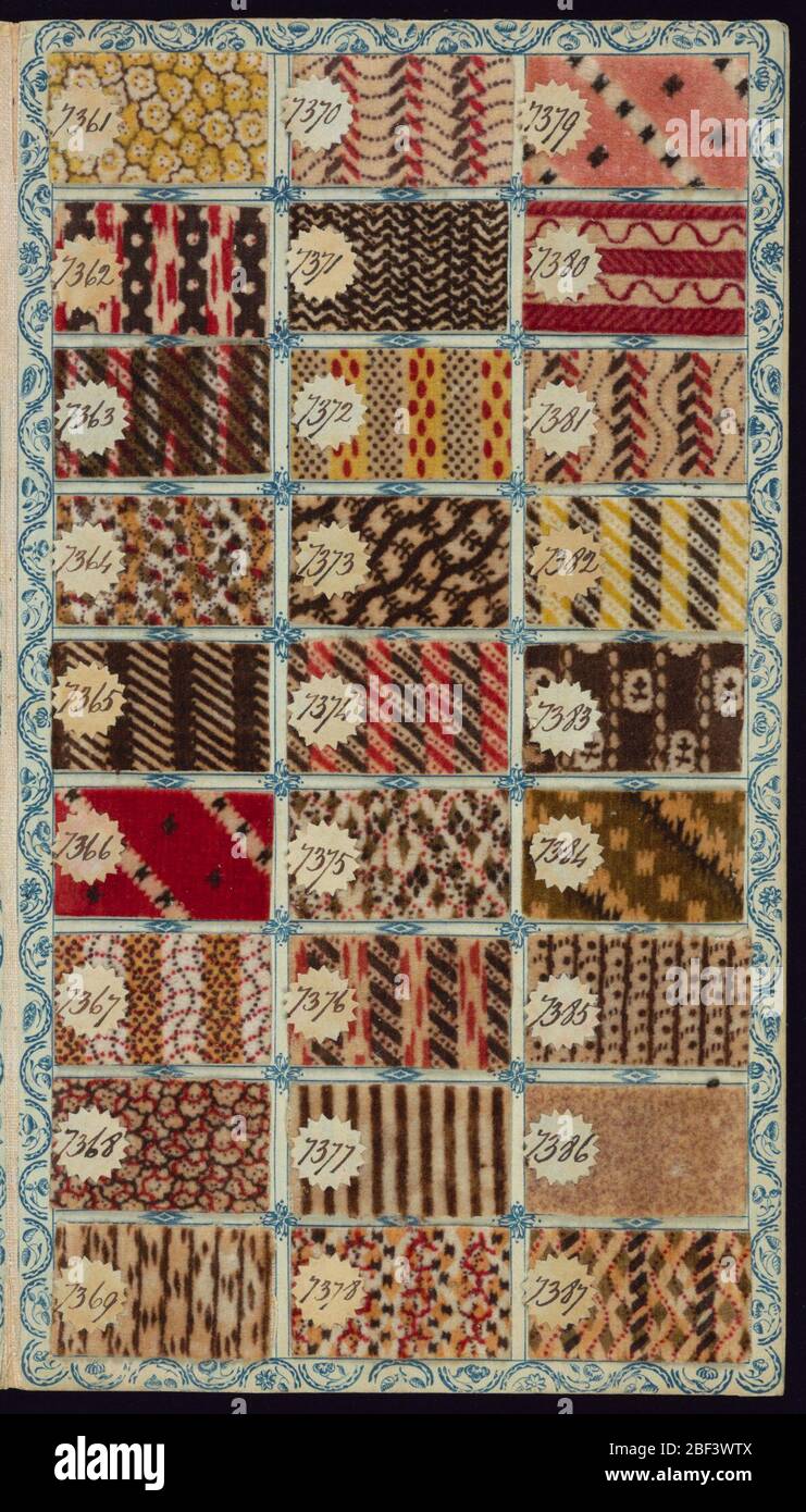 Salesmans sample book. 461 swatches of fabric pasted on cards arranged ...