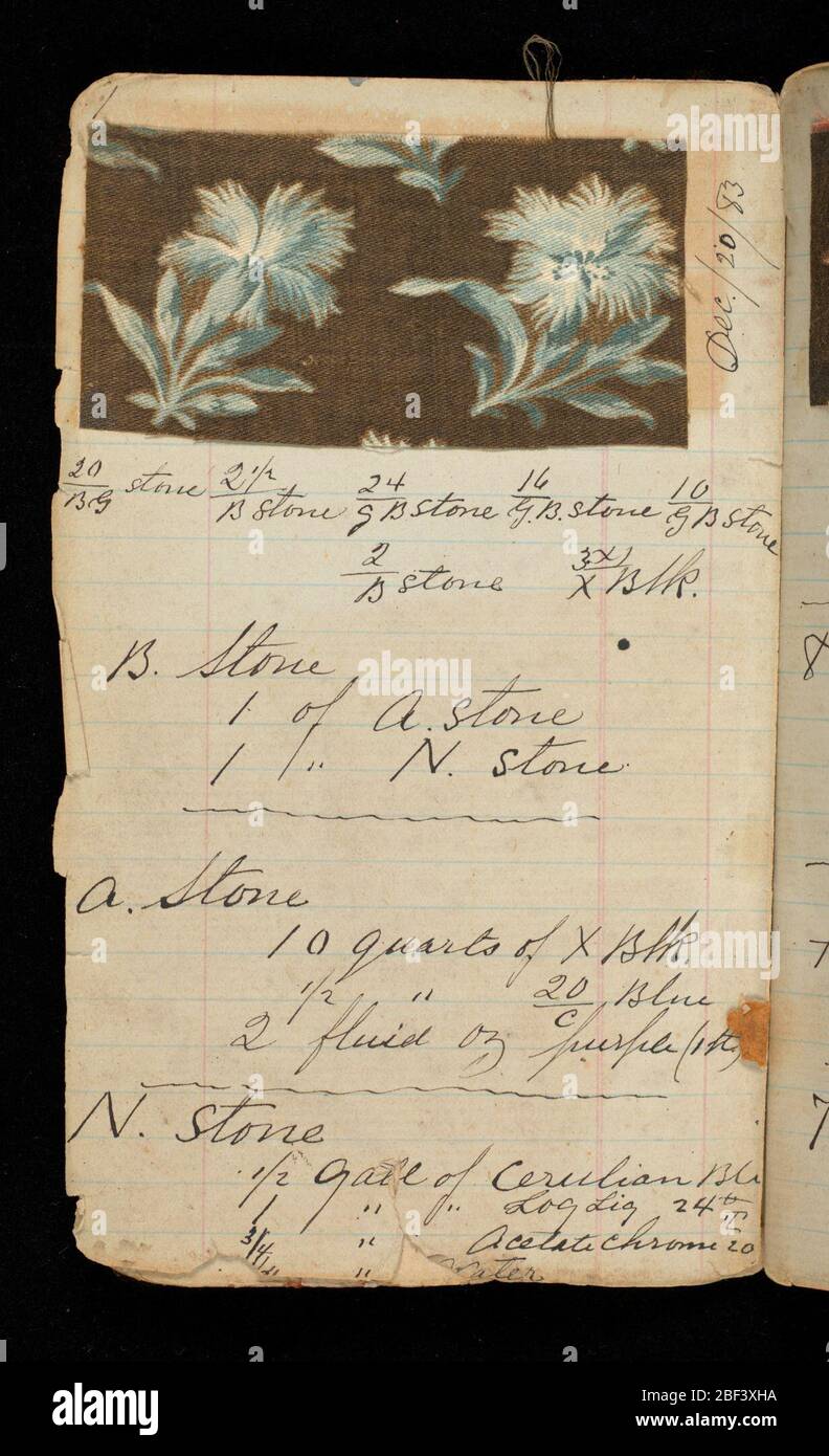 Printers sample book. Small leather notebook with handwritten formulas ...