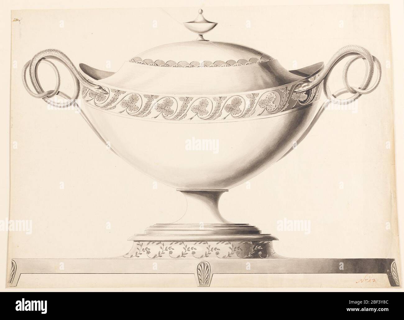 Design for a Tureen. The vessel is banded with an alternating leaf ...