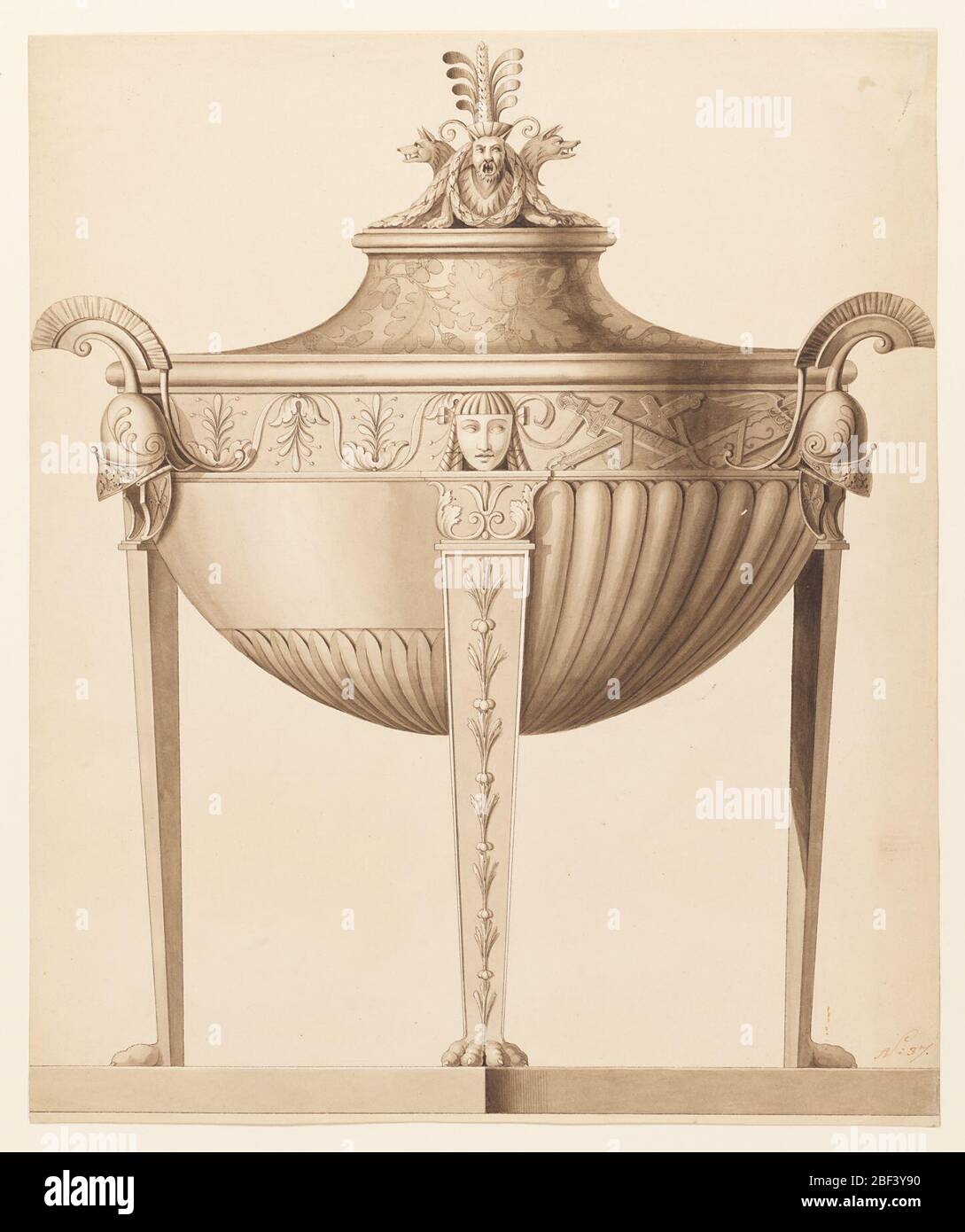 Design for a Tureen. The bowl-shaped vessel is supported on high legs ...