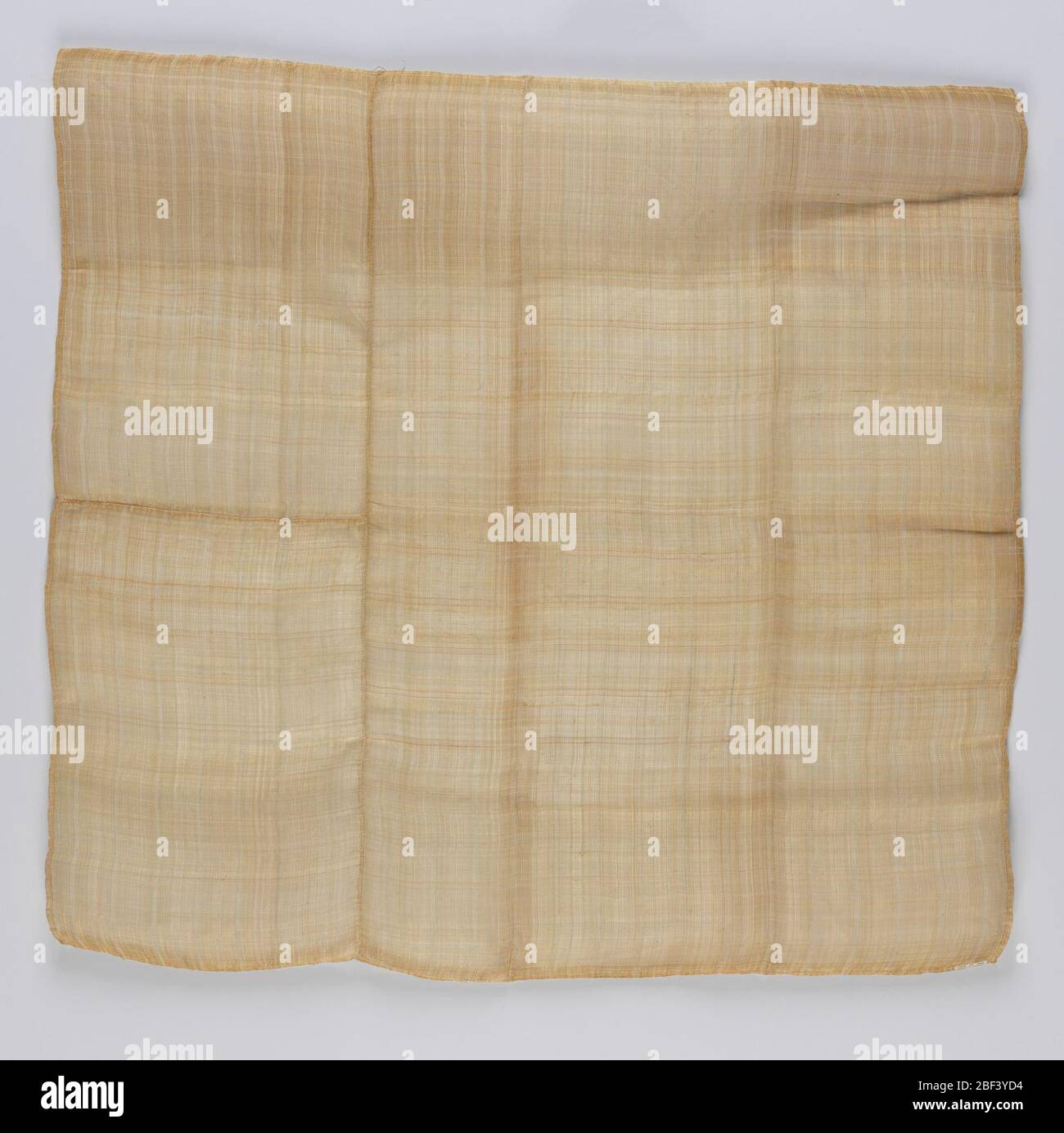 Textile. Square comprised of three fragments stitched together. Light ...