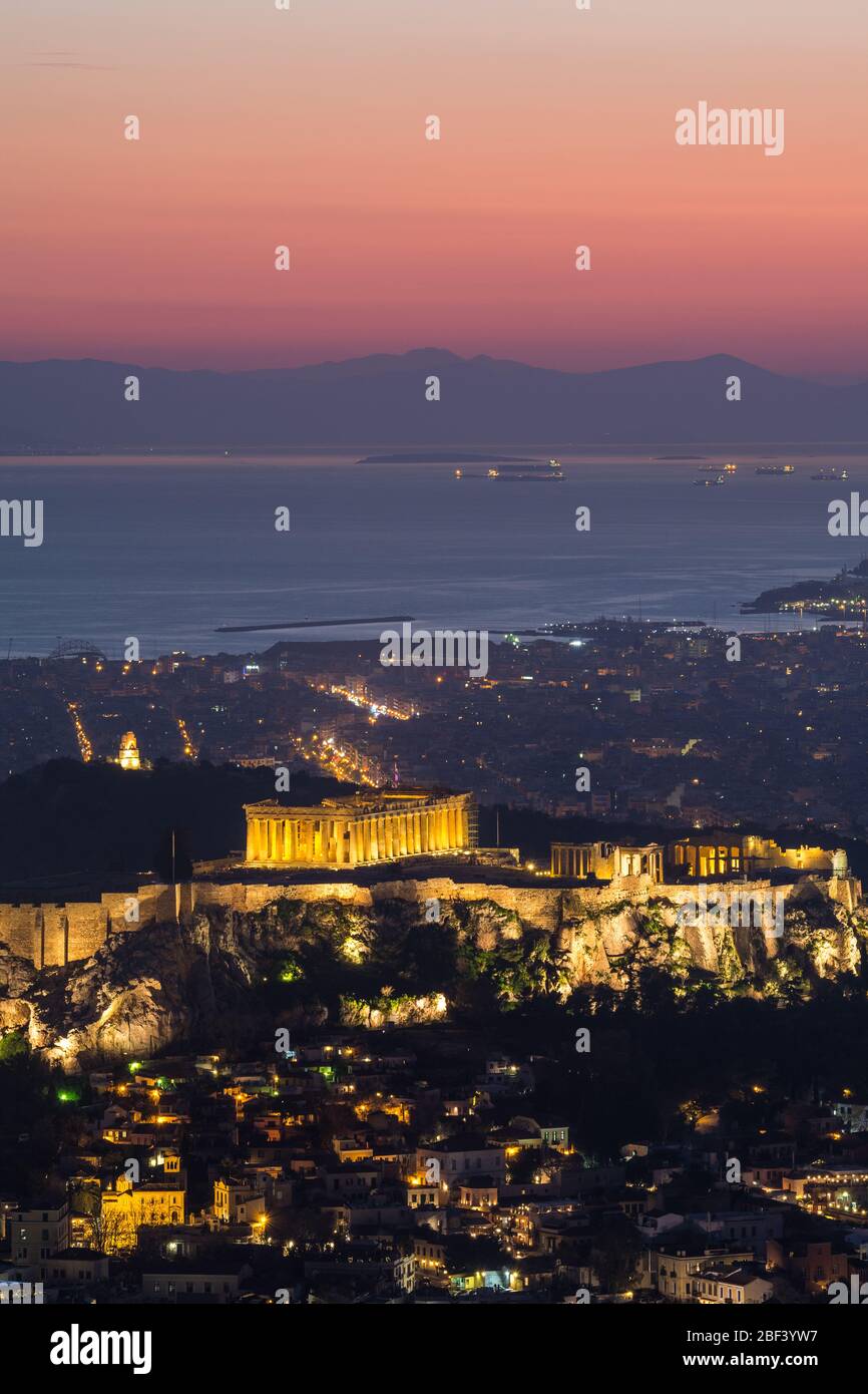 The Parthenon temple on the Athenian Acropolis during sunset, Greece Stock Photo - Alamy
