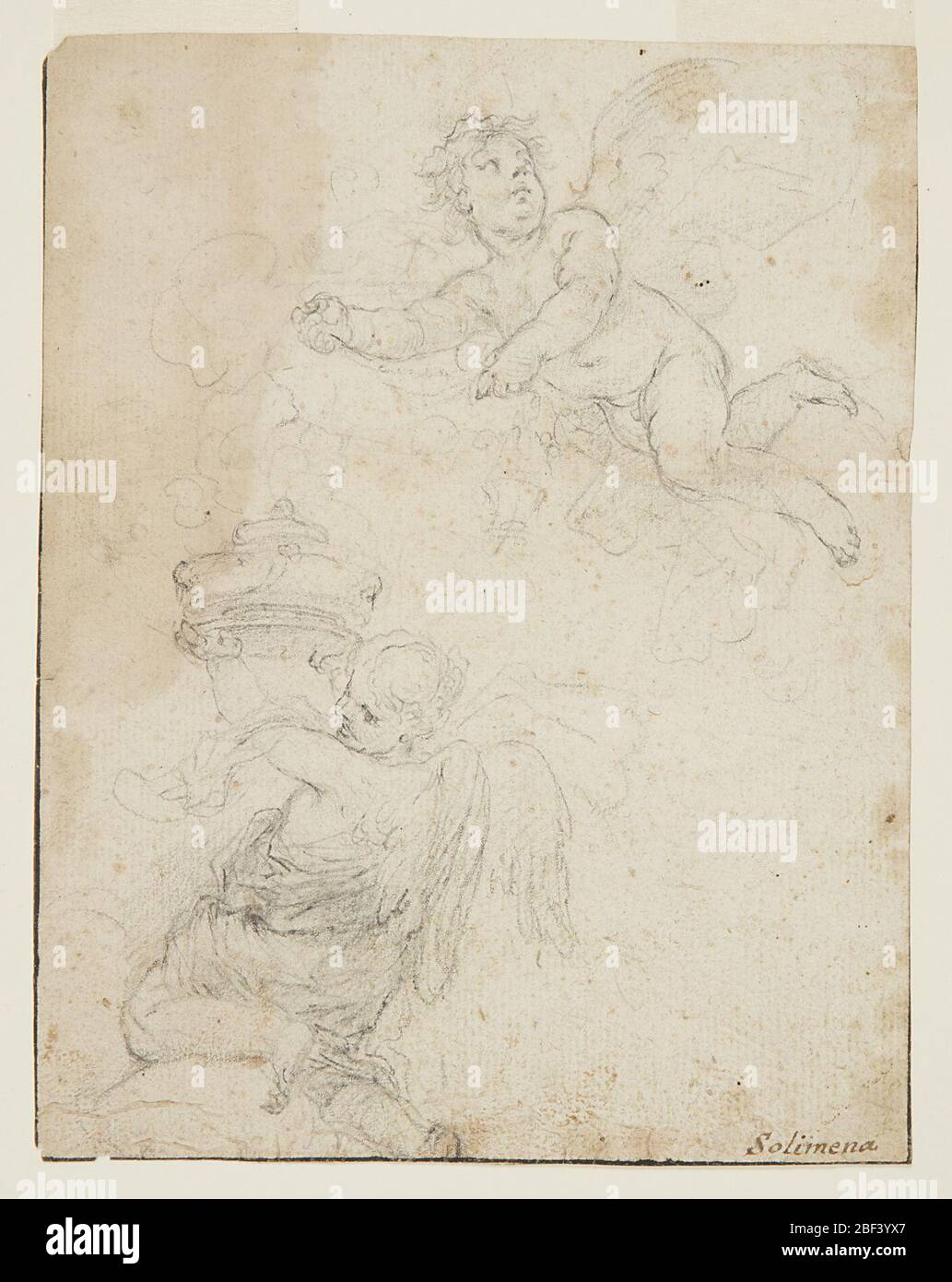 Study of Two Putti. Two figures of winged putti. The bottom left putto ...