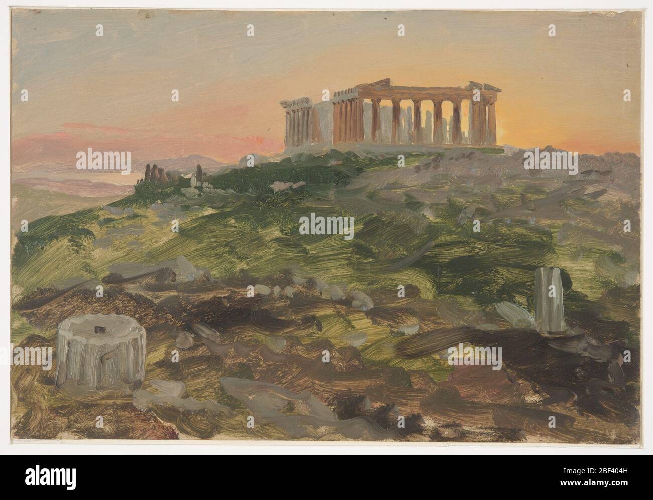 The Parthenon from the Southeast. Over a rough hillside, the Parthenon ...
