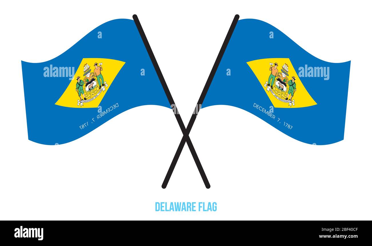 Two Crossed Waving Delaware Flag On Isolated White Background. United ...