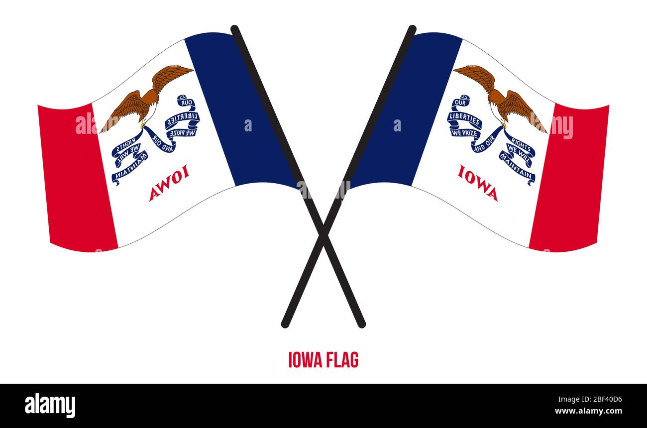 Two Crossed Waving Iowa Flag On Isolated White Background. United ...