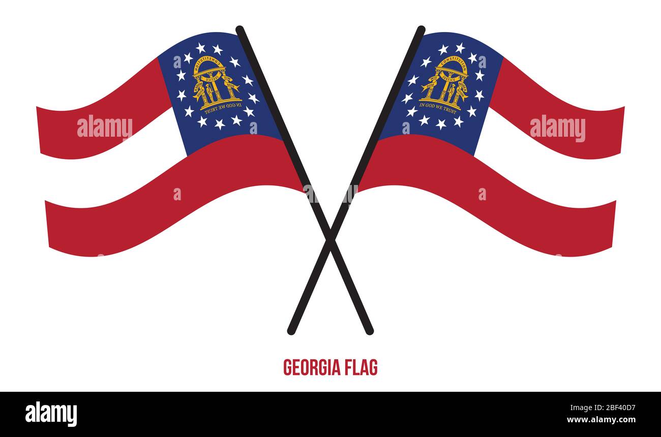 Two Crossed Waving Georgia Flag On Isolated White Background. United ...