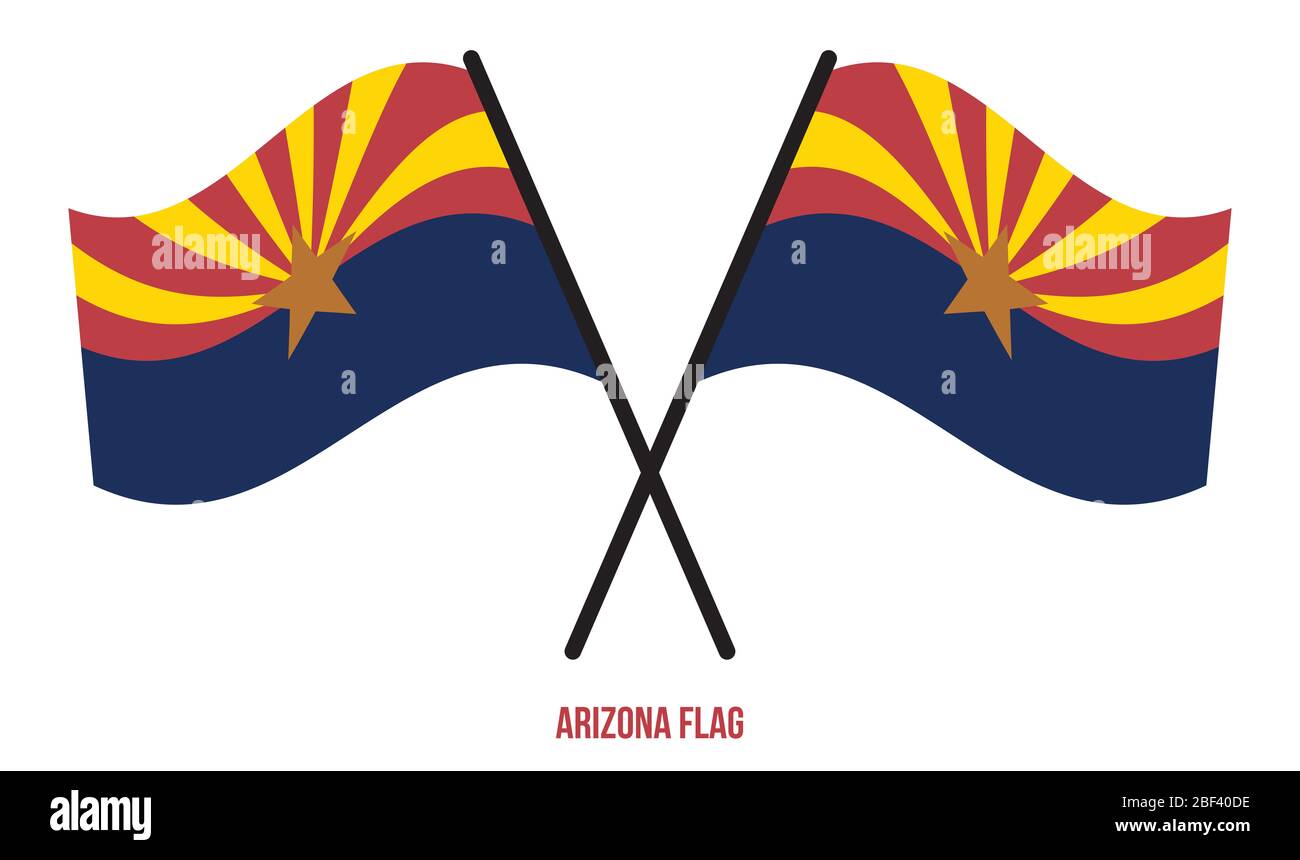 Two Crossed Waving Arizona Flag On Isolated White Background. United ...