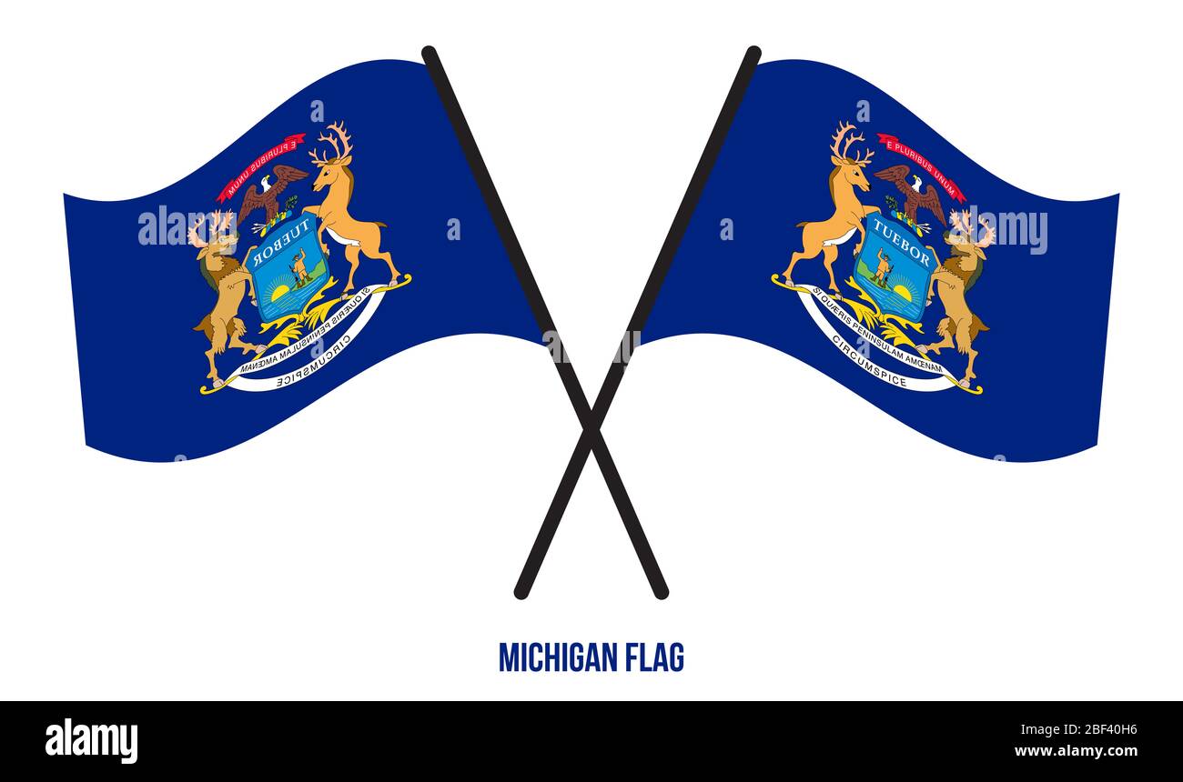 Two Crossed Waving Michigan Flag On Isolated White Background. United ...