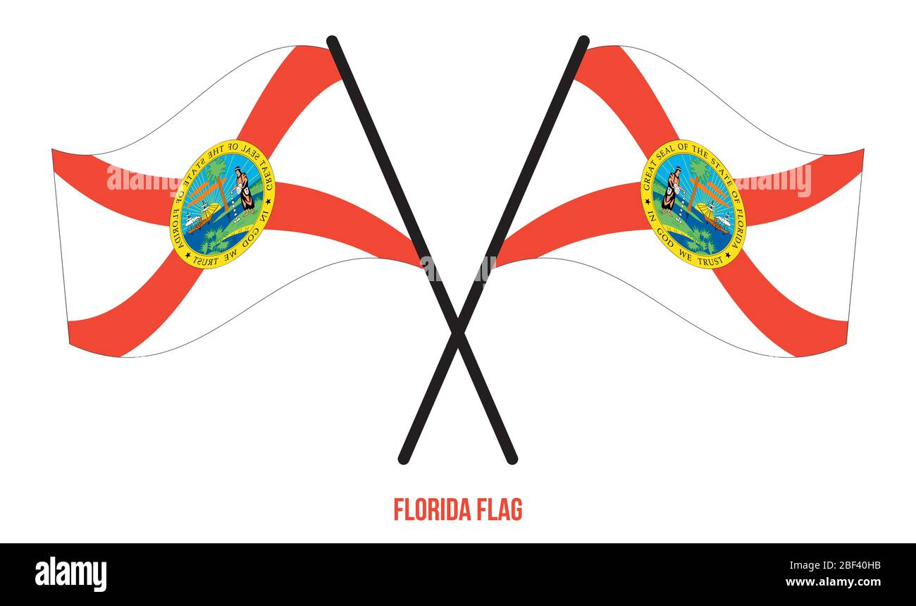 Two Crossed Waving Florida Flag On Isolated White Background. United ...