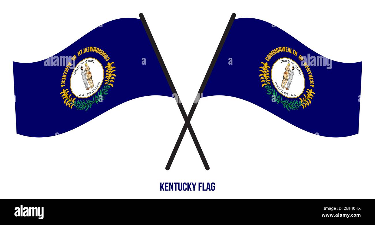 Two Crossed Waving Kentucky Flag On Isolated White Background. United ...