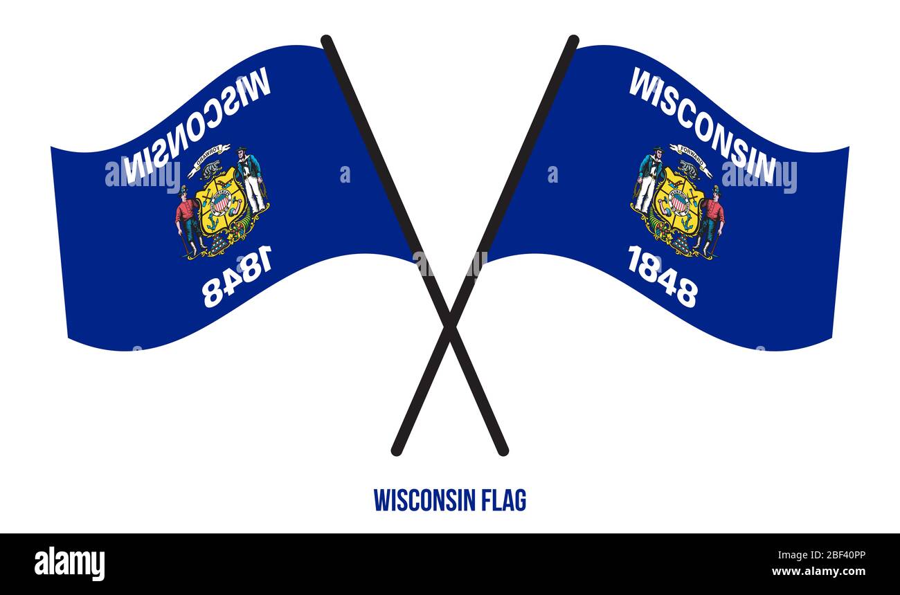 Two Crossed Waving Wisconsin Flag On Isolated White Background. United ...