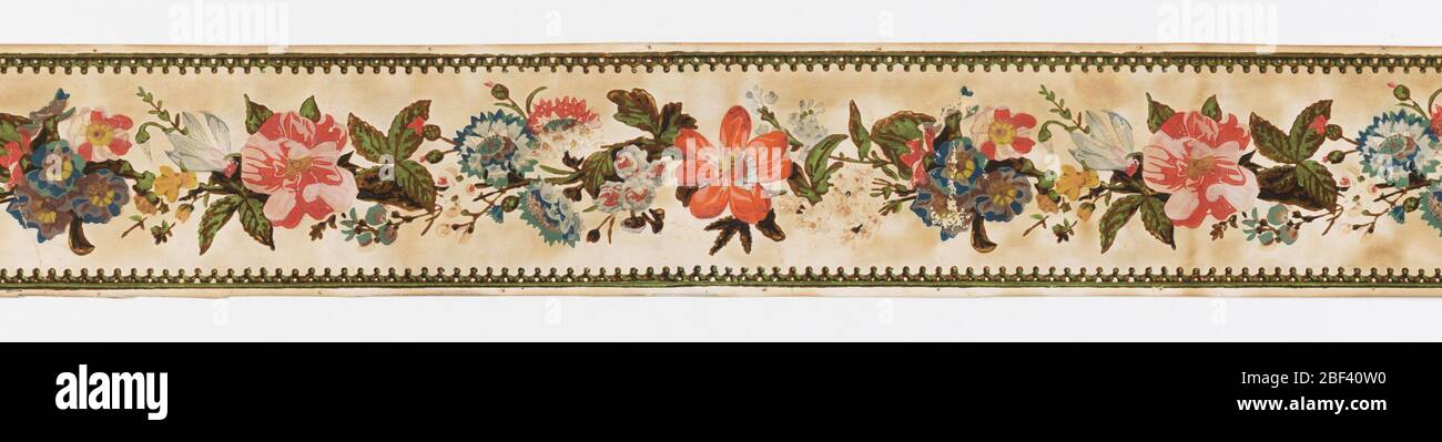 Frieze. Serpentine chain of various flowers, with border of geometrical ...
