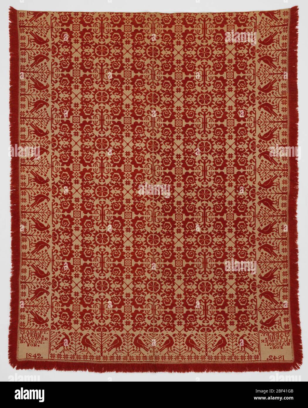 Coverlet. Coverlet with a design of highly stylized plants forms and ...