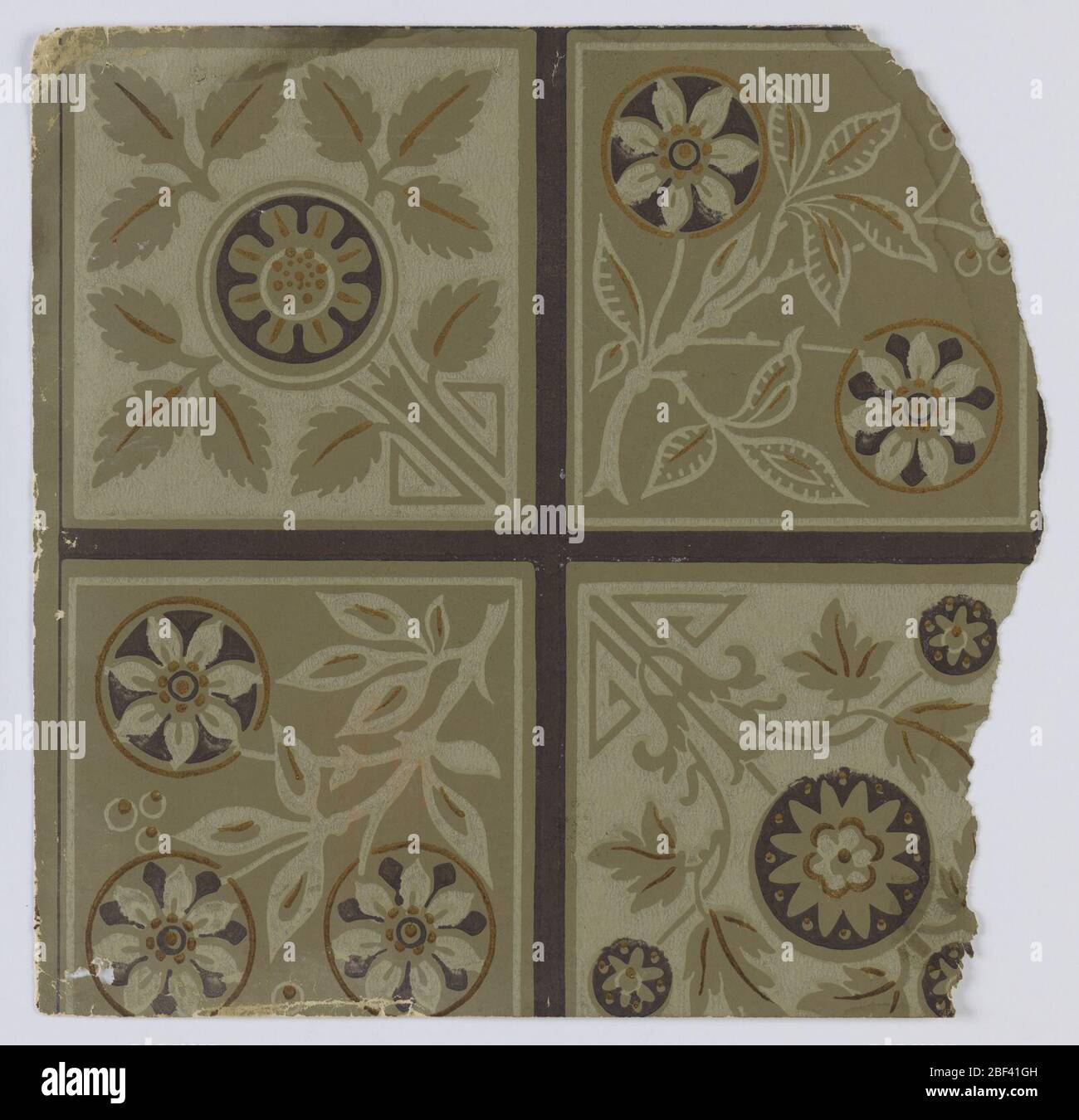 Sidewall sample. Fragmentary wallpapers from sample book, including ...