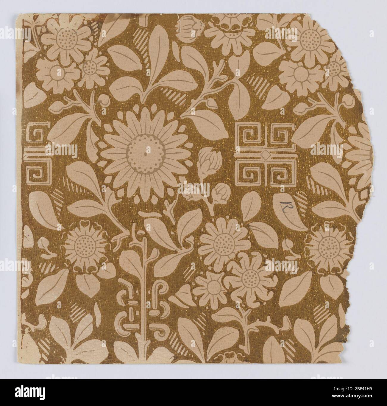 Sidewall sample. Fragmentary wallpapers from sample book, including ...