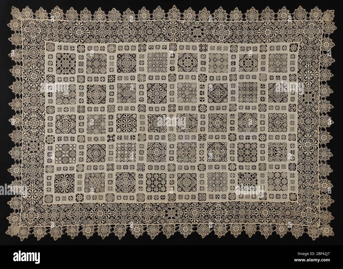 Cover. Reticella squares joined by a band of sheer linen with reticella ...
