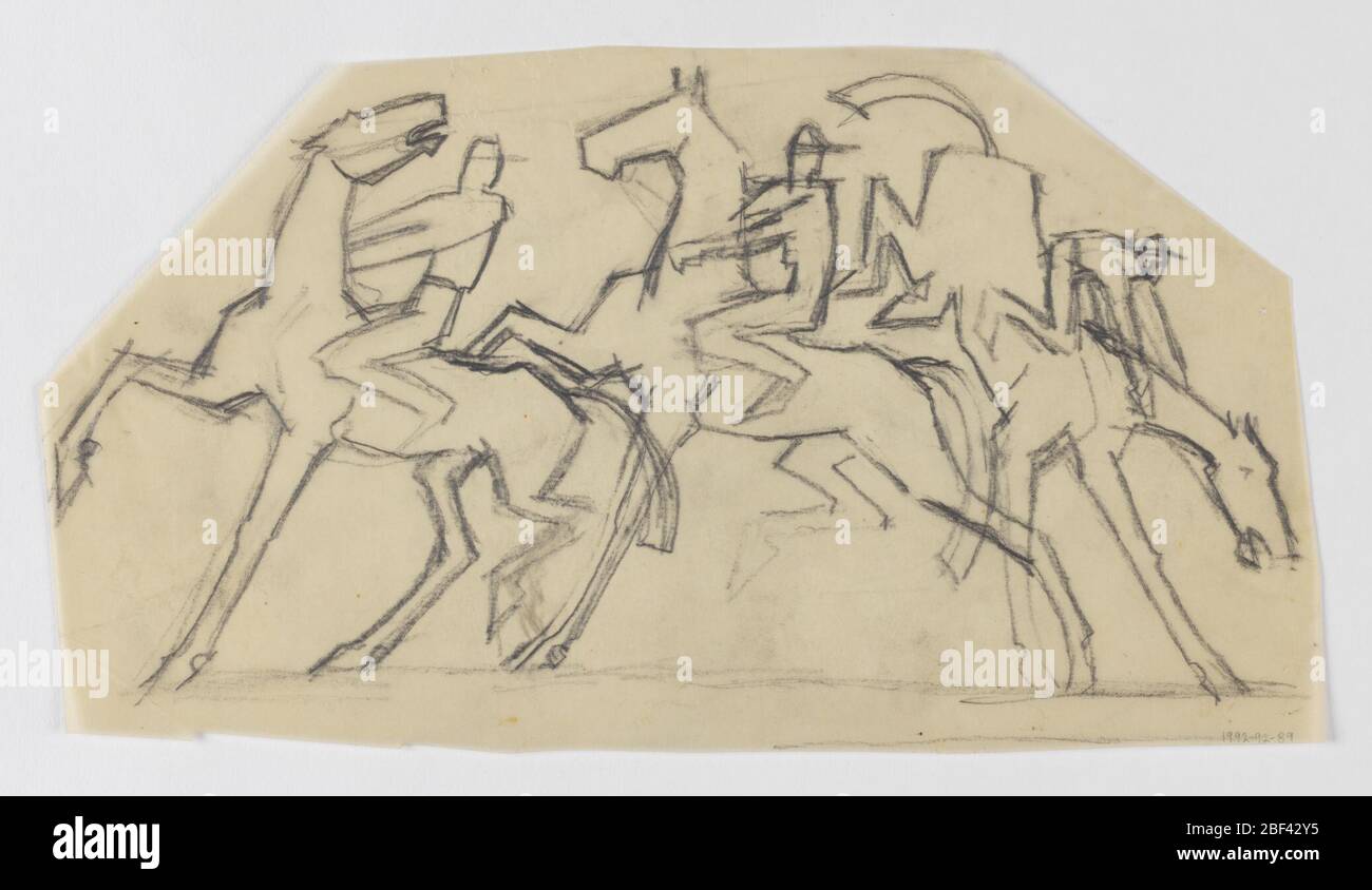 Jockeys on Horseback. On irregular sheet, three pairs of jockey figures ...