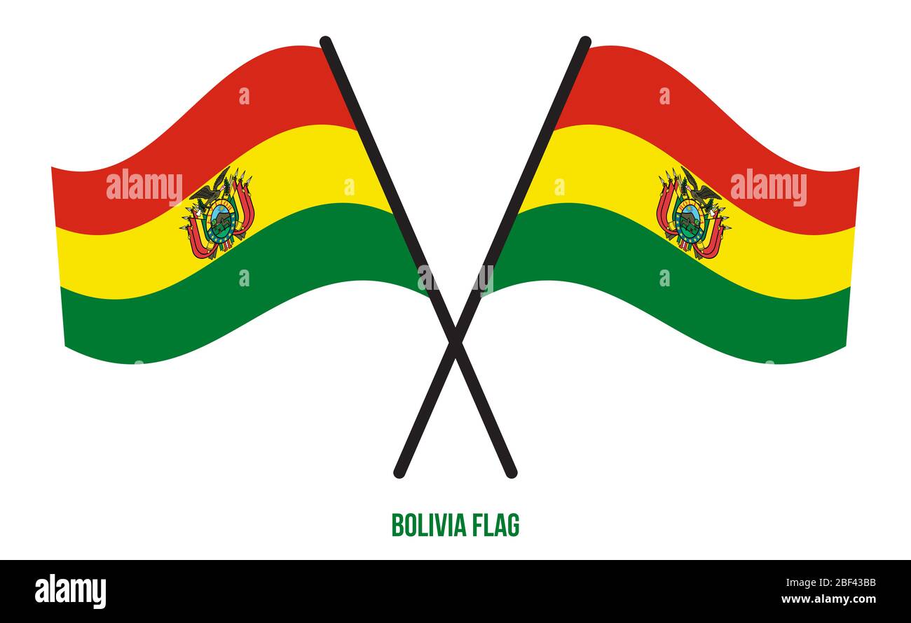 Two Crossed Waving Bolivia Flag On Isolated White Background. Bolivia ...