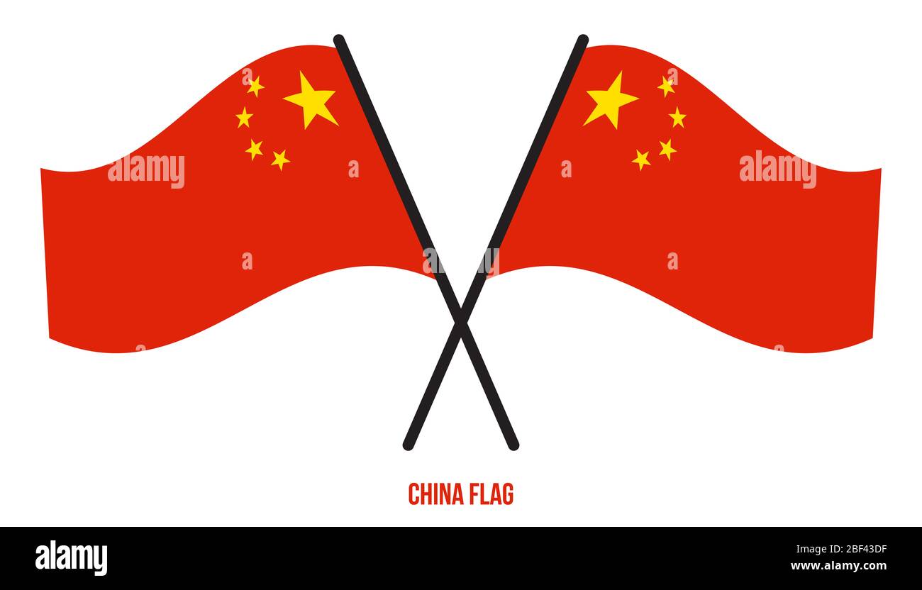 Two Crossed Waving China Flag On Isolated White Background. China Flag ...