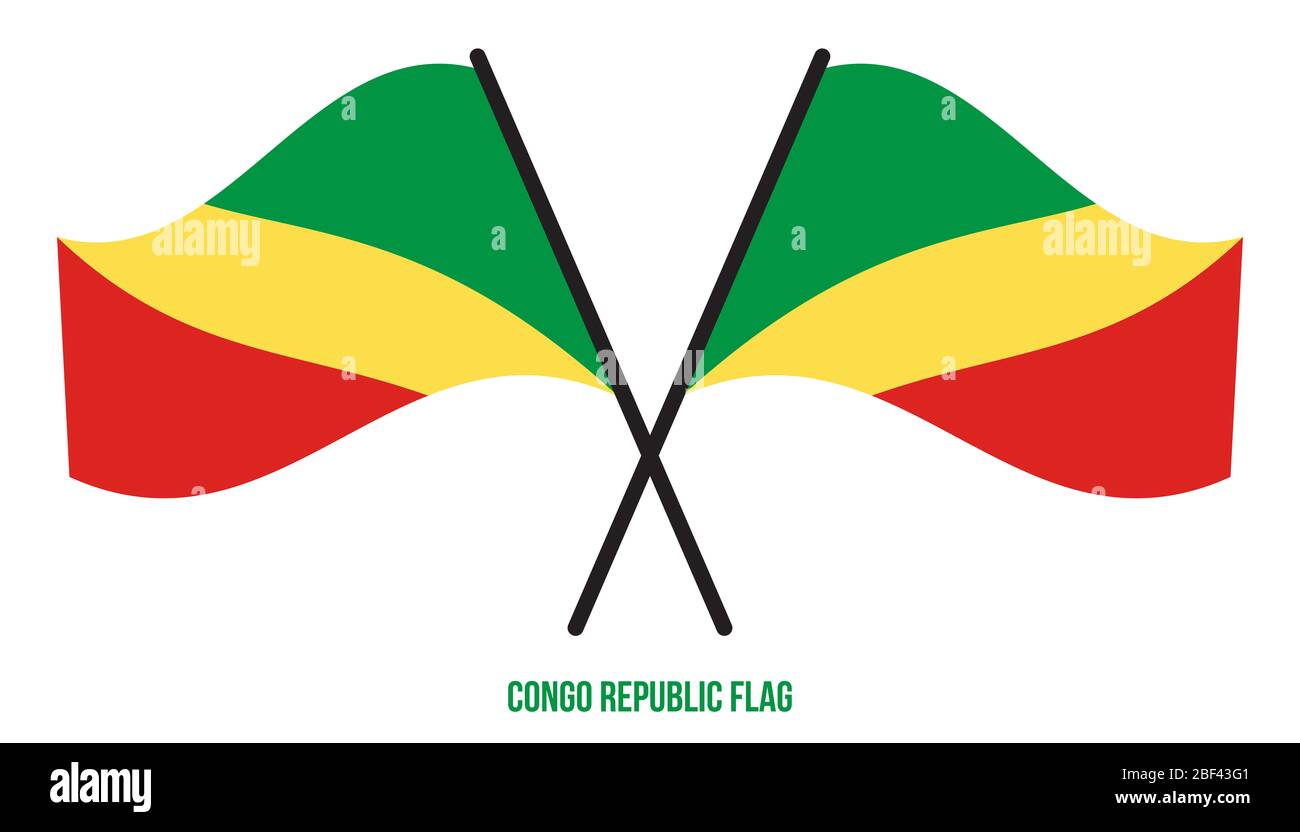 Two Crossed Waving Congo Flag On Isolated White Background. Congo ...