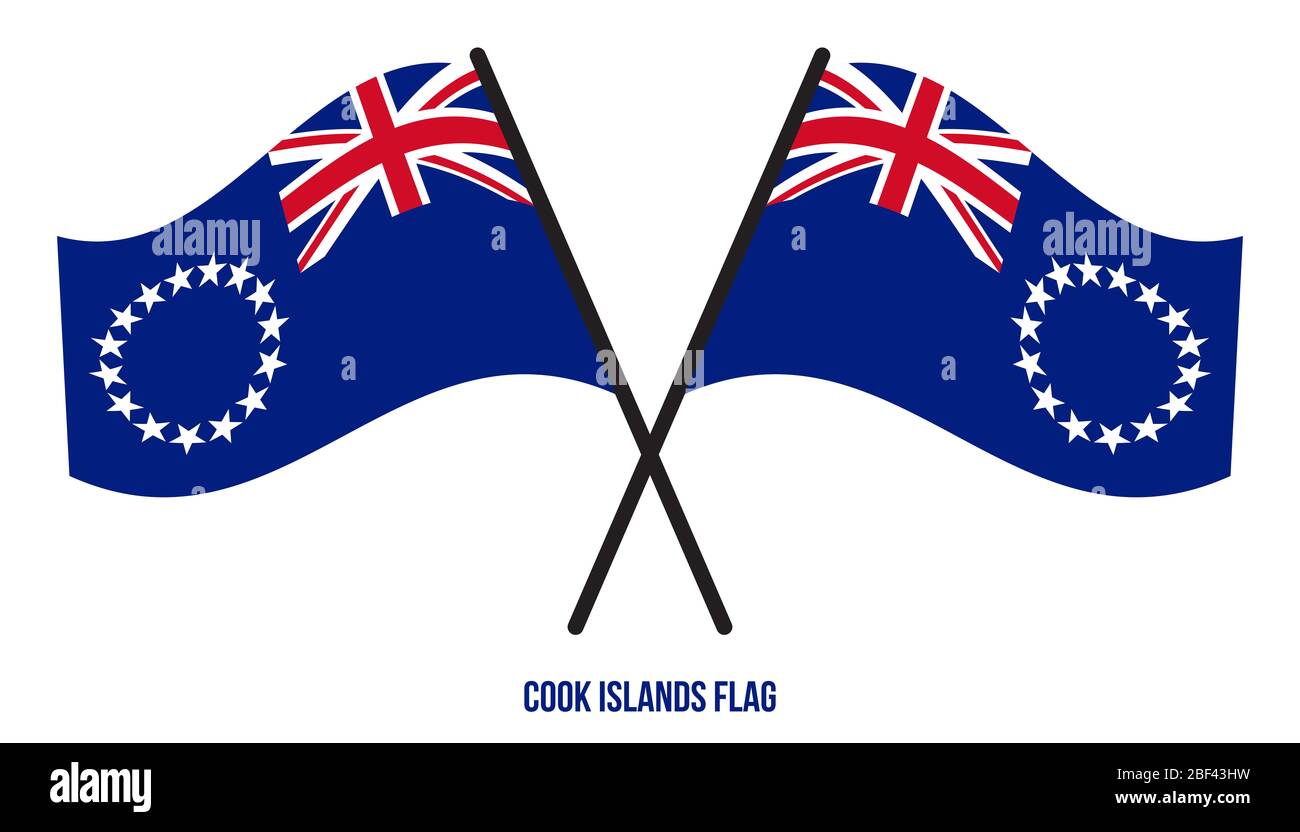 Two Crossed Waving Cook Islands Flag On Isolated White Background. Cook ...