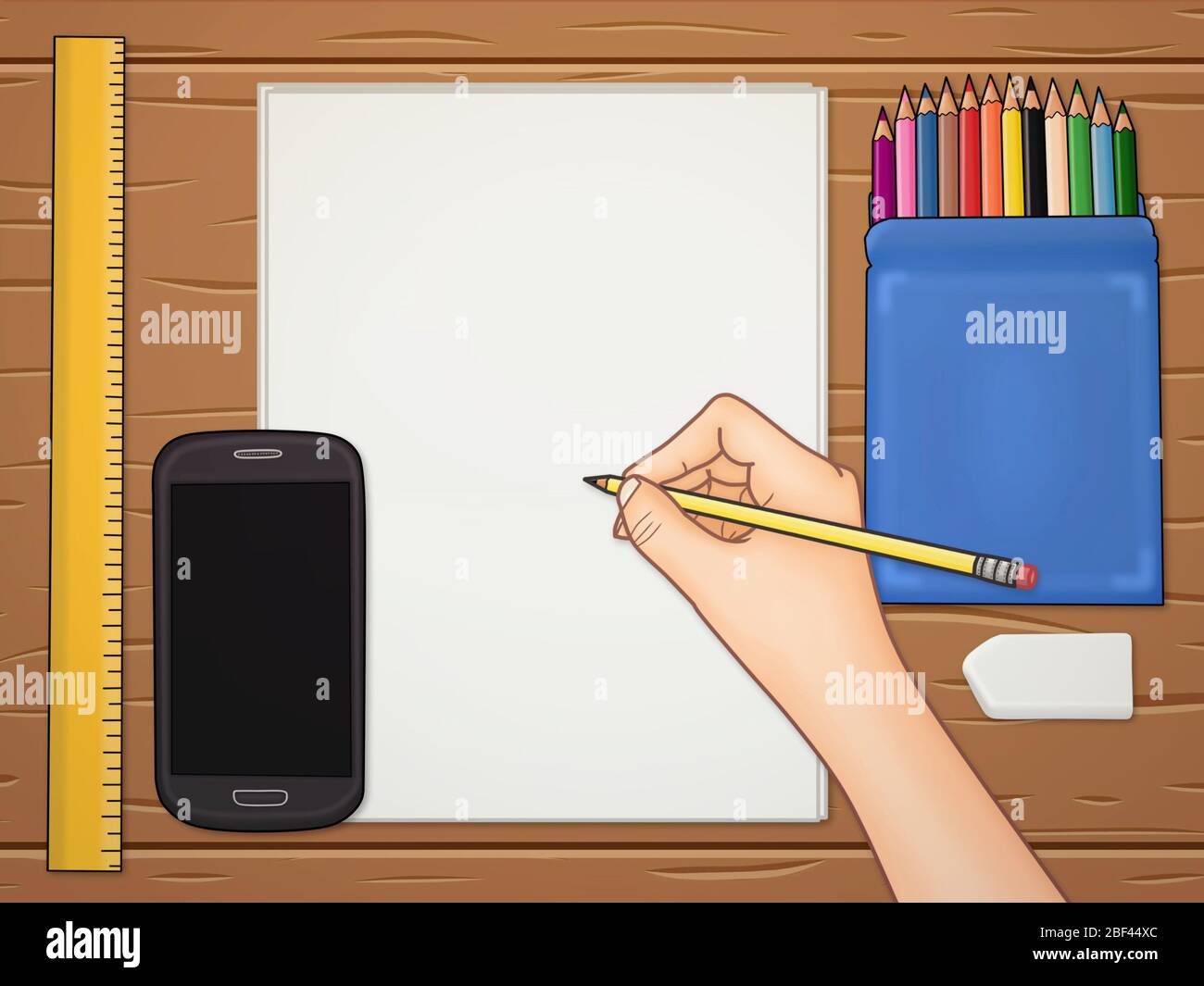 A person's hand holding a pencil, doing homework Stock Photo - Alamy