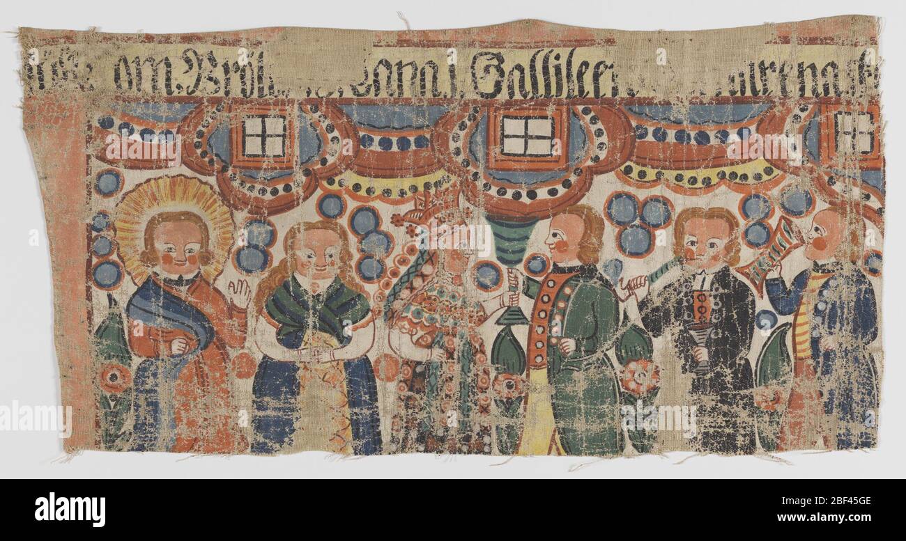 Bonad. Six figures in room interior. Figure on far left is wearing ...