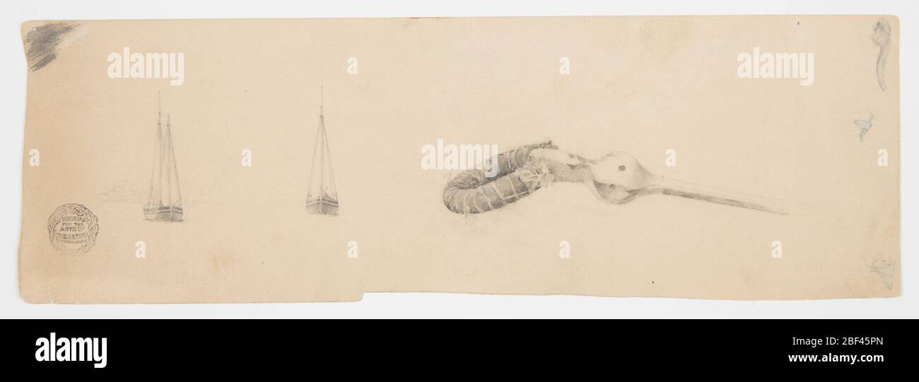 Twomasted Ship at Anchor and the Shaft of a Device. Horizontal views of ...