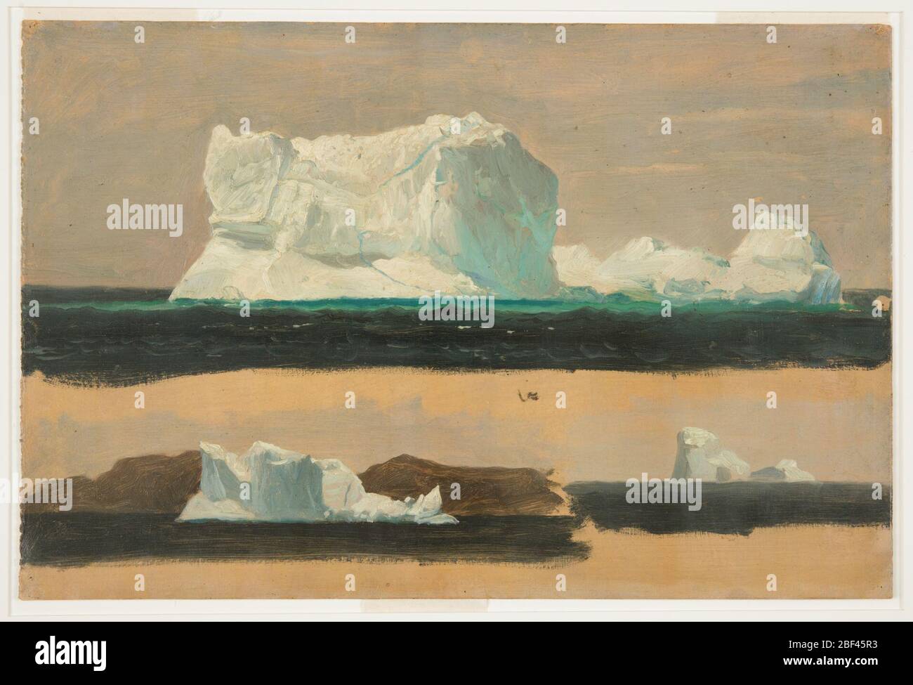 Icebergs Twillingate. Seascape drawing depicting one large iceberg at ...