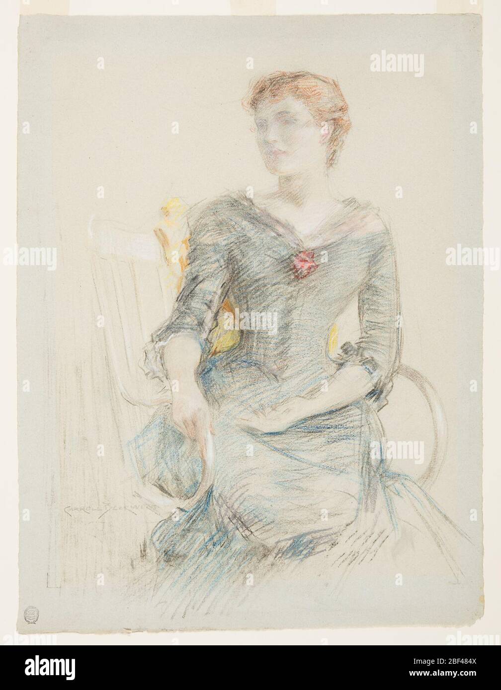 Portrait. Three-quarter length portrait of a female figure seated ...