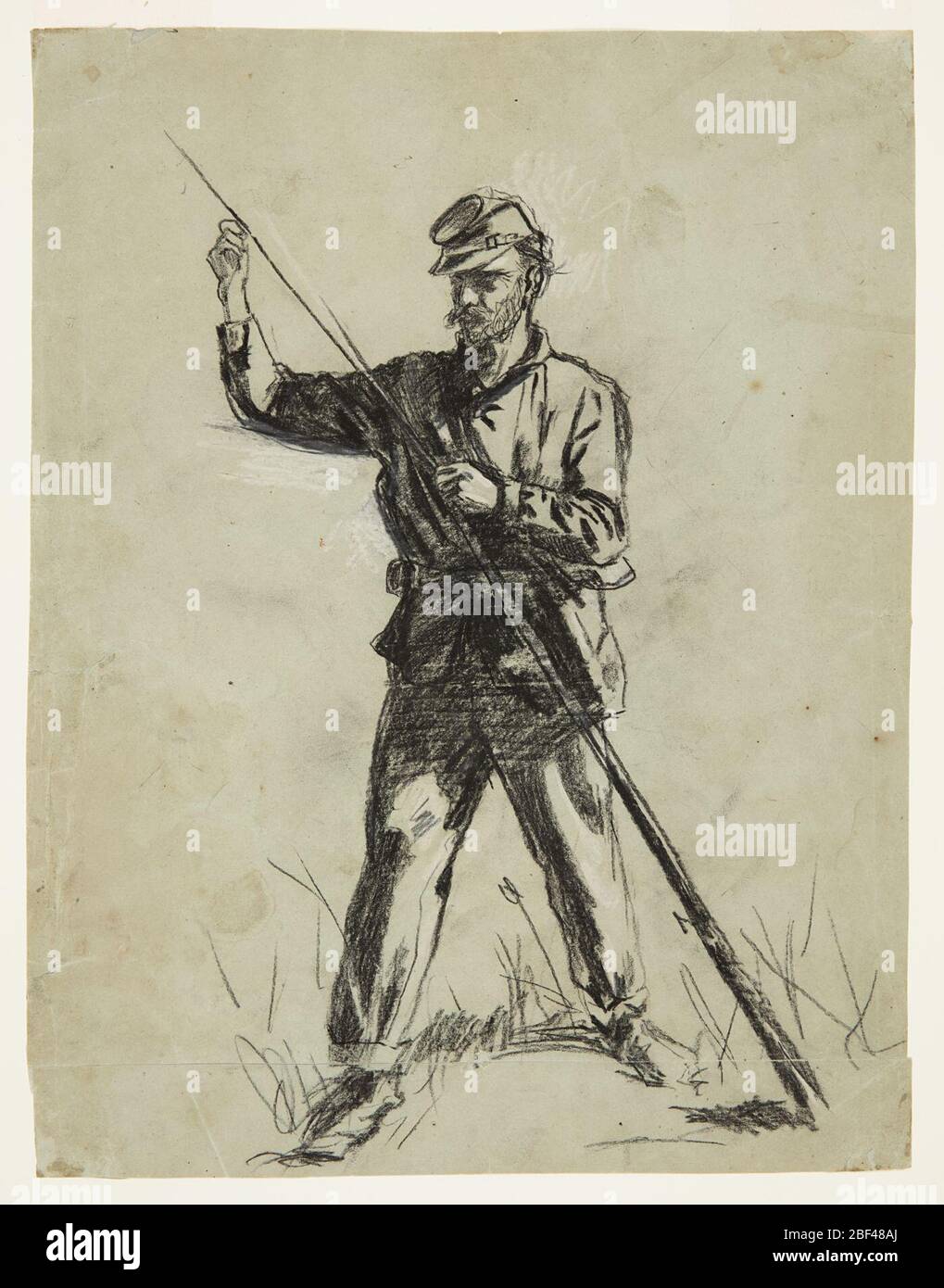 Cavalry Soldier Loading a Rifle. Recto: A soldier in Civil War uniform ...
