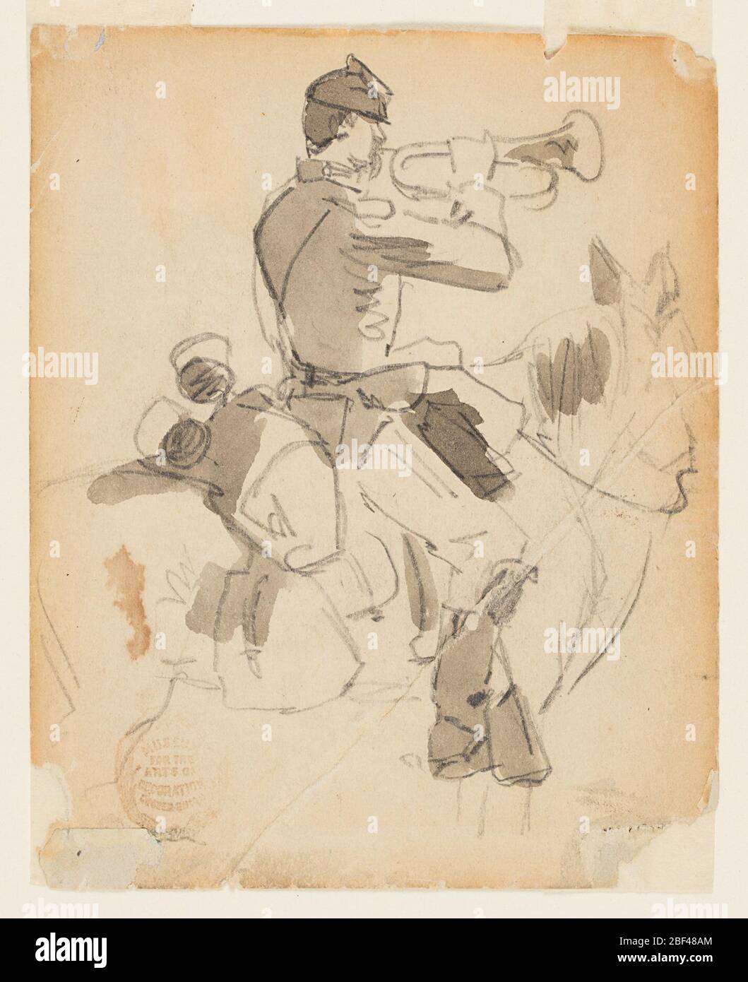 Mounted Bugler. Vertical view of a mounted bugler Stock Photo - Alamy