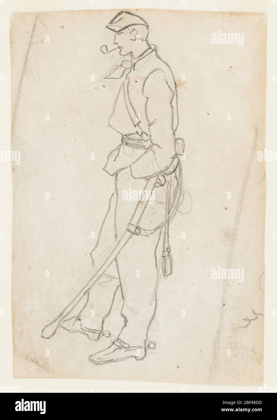 Soldier with Sword and Pipe. Vertical view of a soldier with sword ...