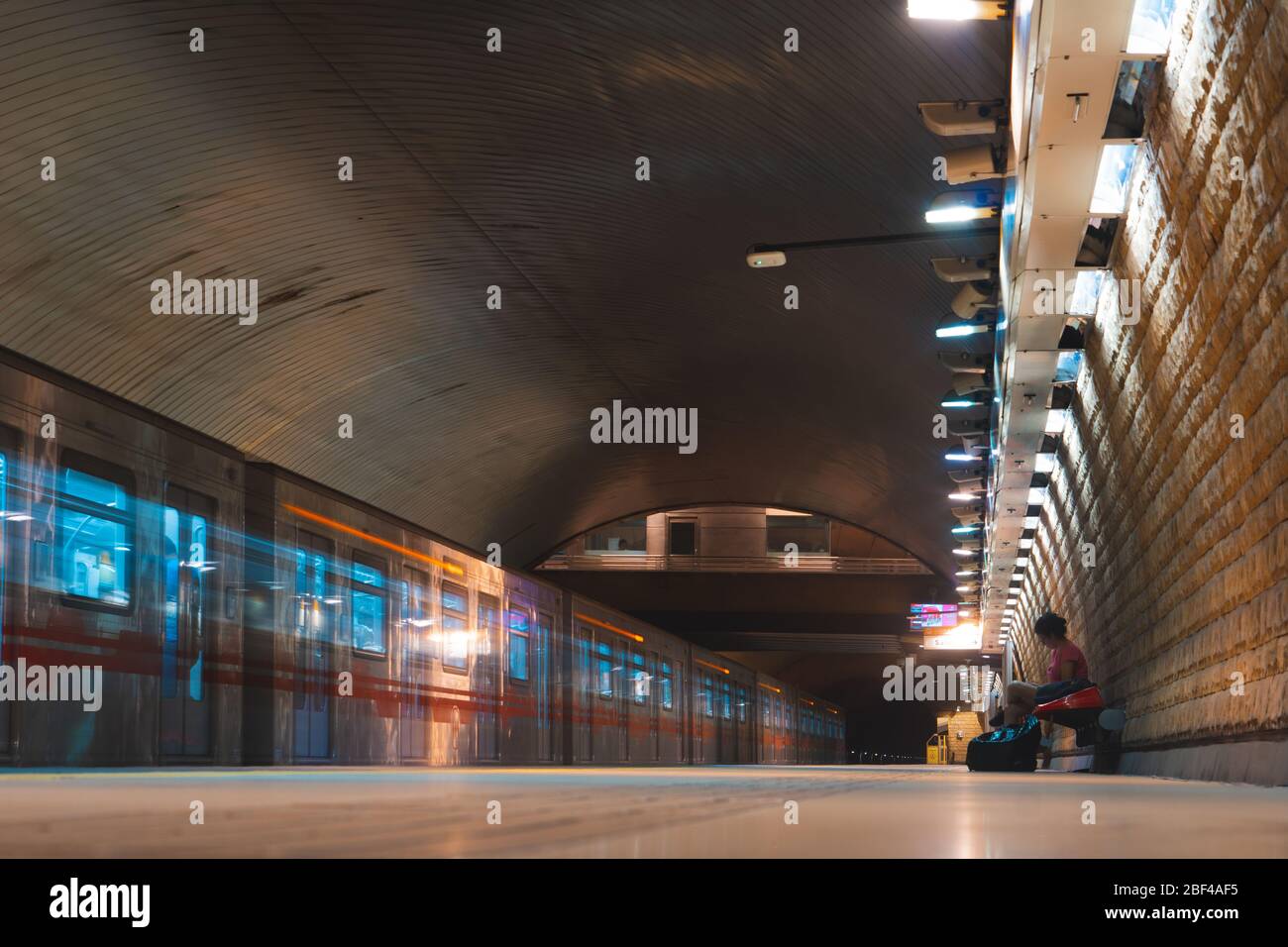 SANTIAGO, CHILE - JANUARY 2020: A Metro de Santiago train at El Parrón ...