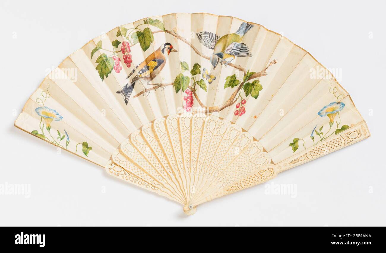 Pleated fan. Pleated fan with a painted parchment leaf showing a ...