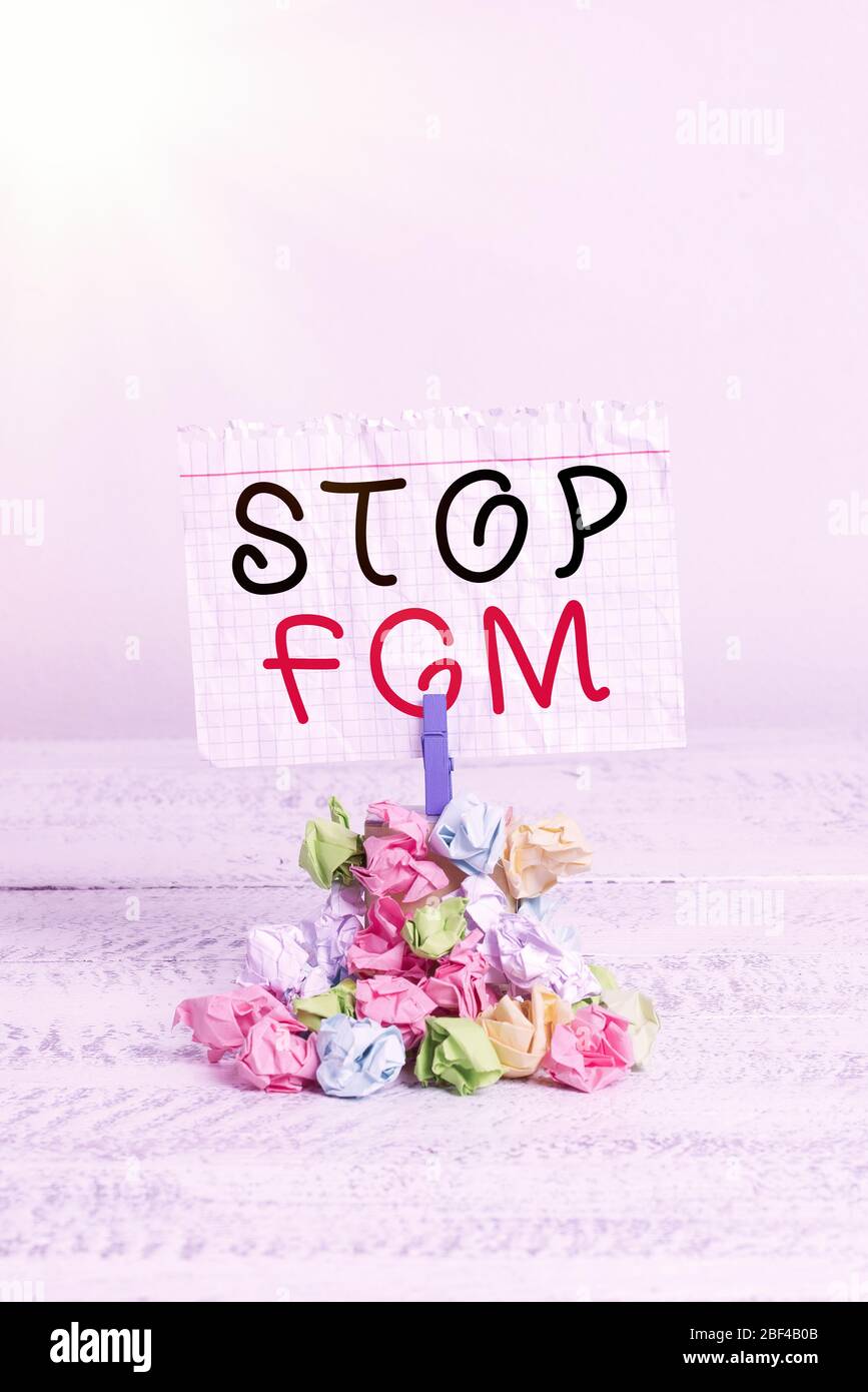 Handwriting text writing Stop Fgm. Conceptual photo Put an end on genital cutting and ...